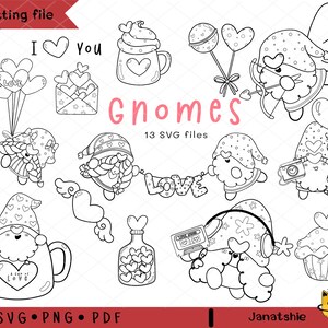 Valentine Gnome Clipart, Digital Stamp Gnome Outline Clip Art, Gnome ...