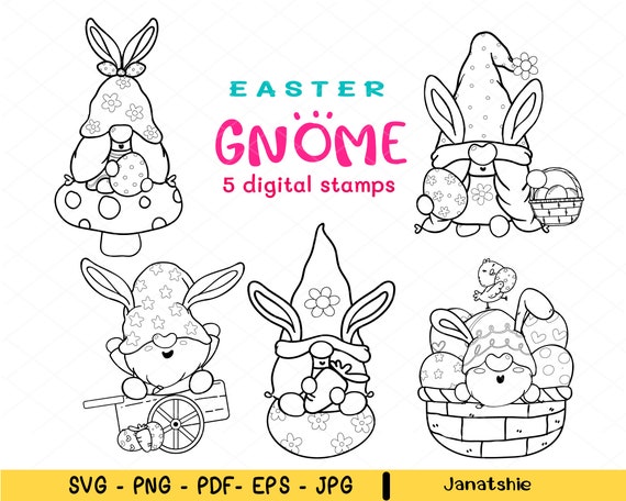 Easter Gnomes Digital Stamps Gnome Clipart Gnomes Outline | Etsy