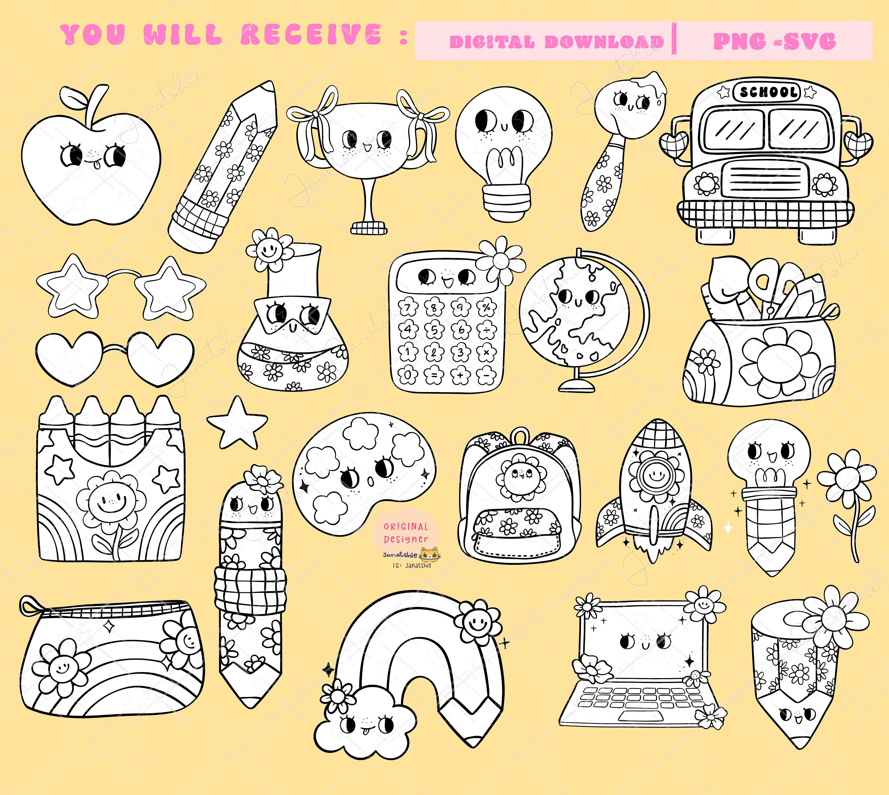 Groovy School Png Outline Coloring Image Retro Teacher Png Back to ...