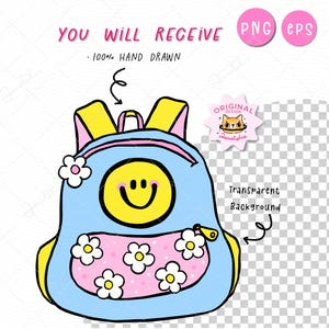 Groovy Back to School Pastel Smiley School Supplies Clipart Set | Retro ...