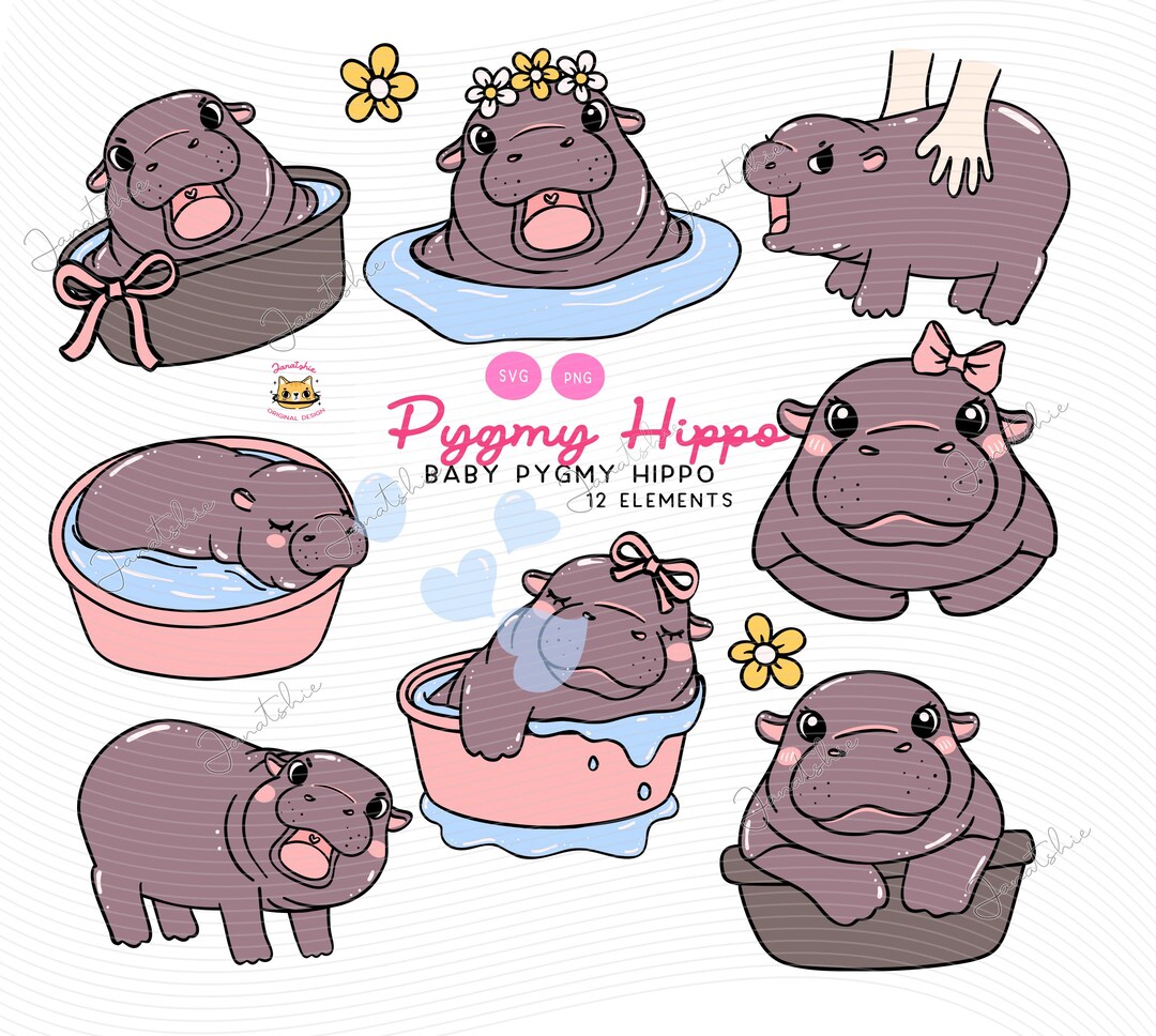 Pygmy Hippo Doodle, Playful Stickers (PNG SVG Digital Files) - Etsy