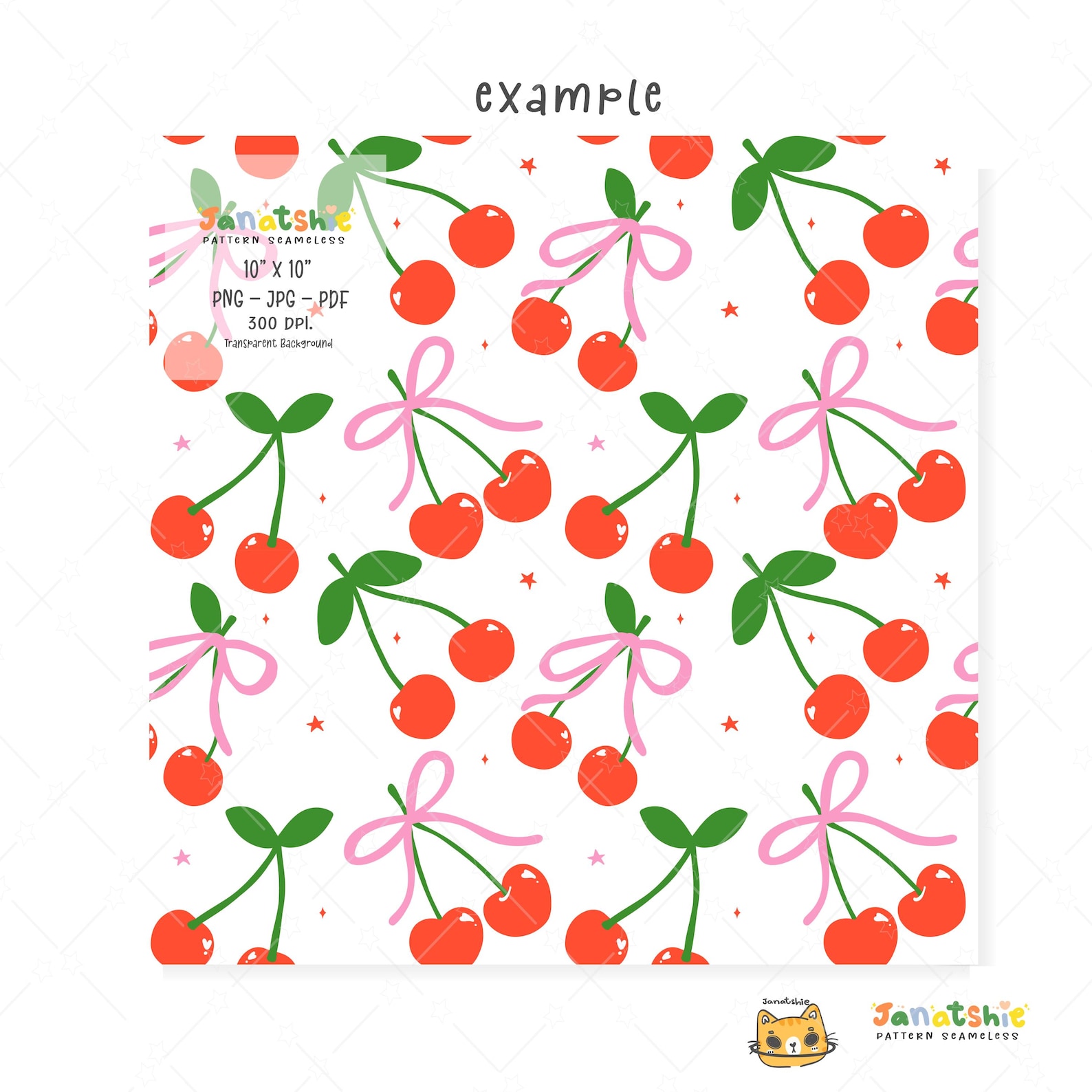 Retro Cherry Seamless Pattern: Coquette Heart Bow Digital Paper (PNG ...