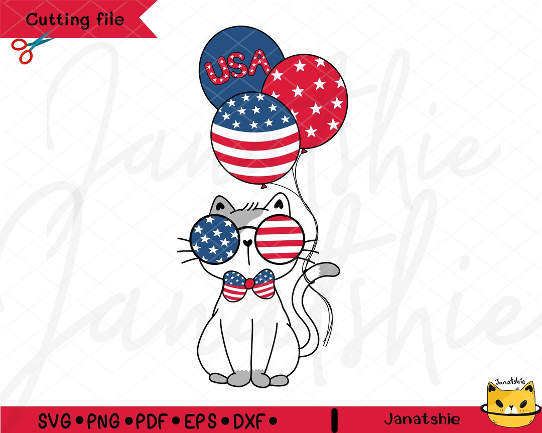 4th of July Cat Svg Cat Svg With Bow and Glasses, Independence Day ...