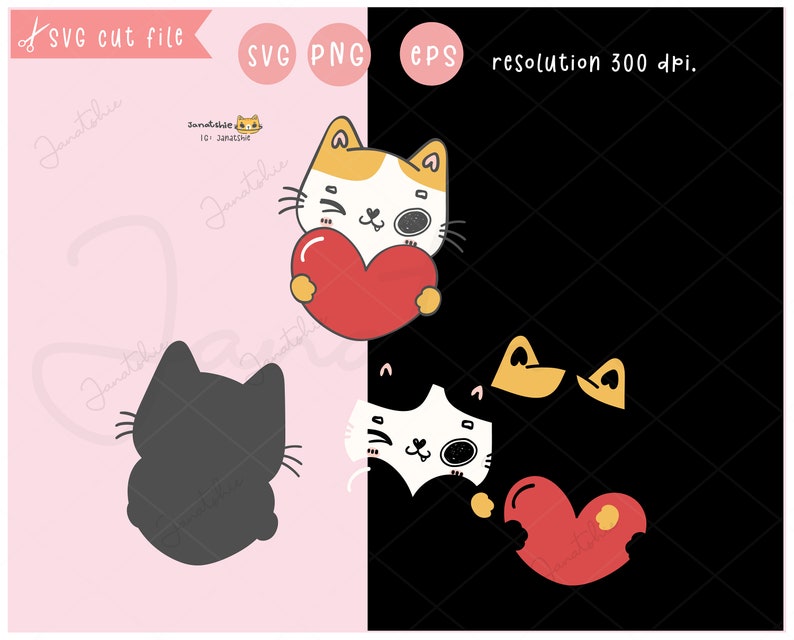 Cute Valentine Cat Svg Cut File Cat Valentine Hug Heart Svg - Etsy