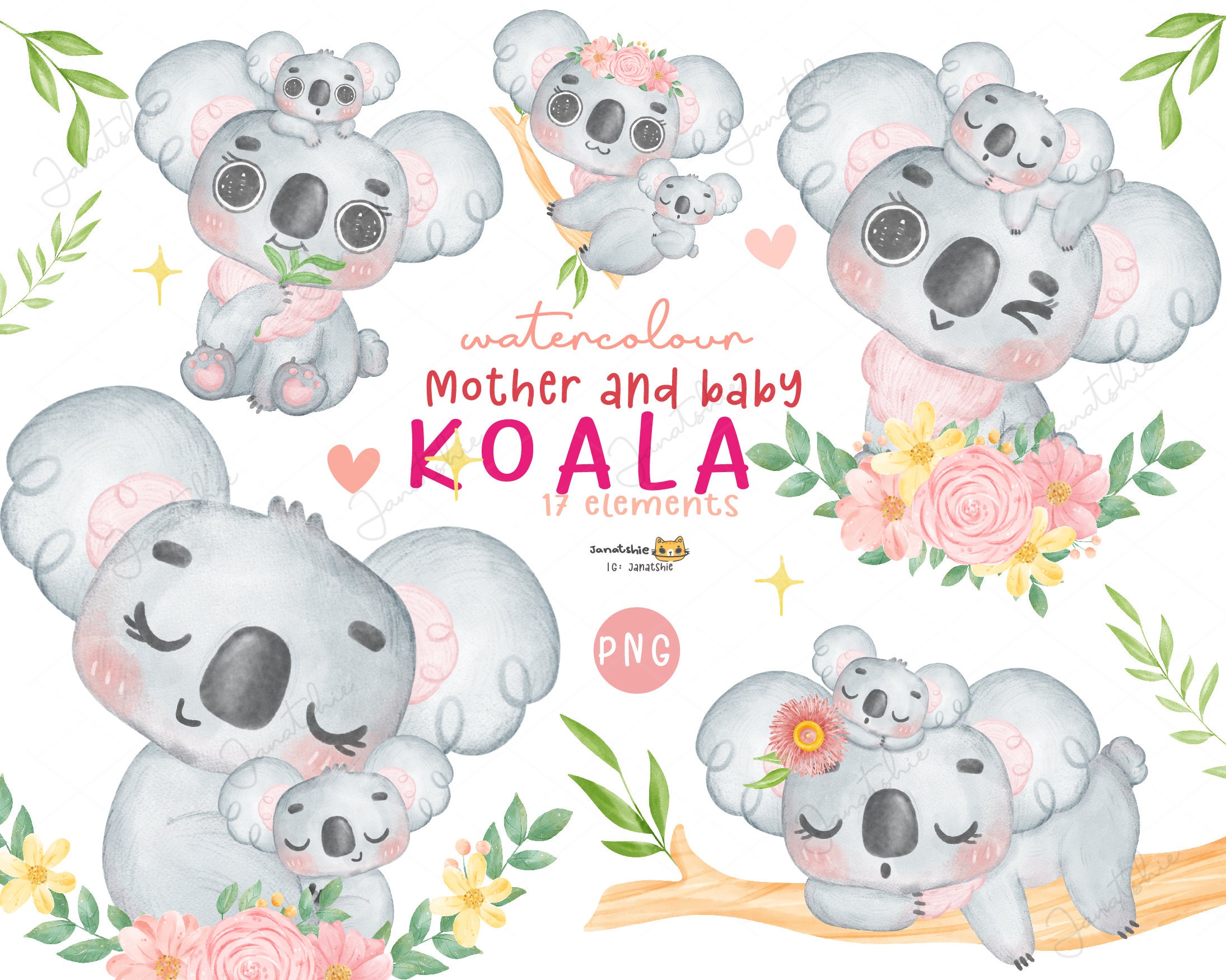 Mothers Day Png Watercolor, Mama and Baby Png, Koala Bear Mom With Baby ...