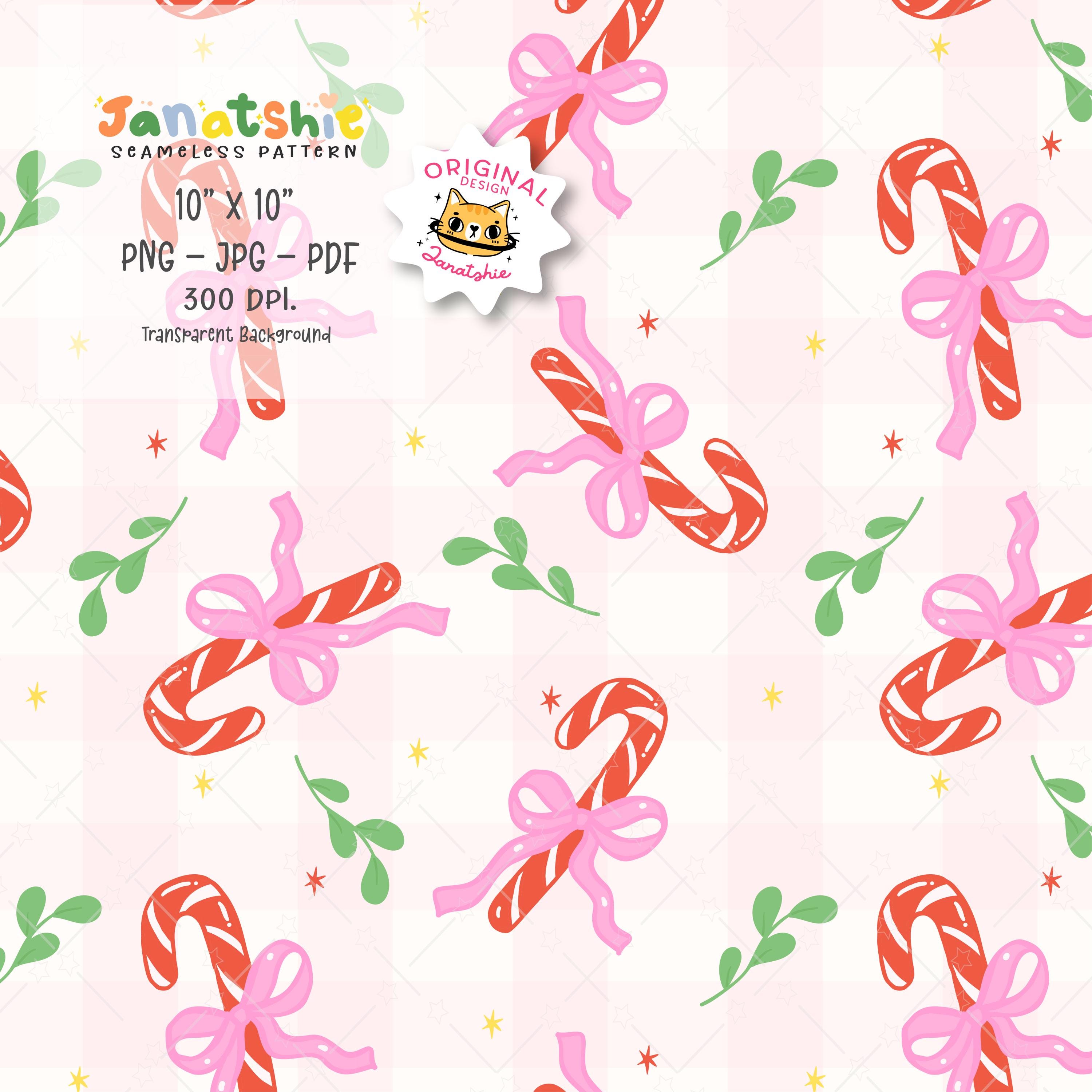 Coquette Christmas Candy Cane Seamless Pattern Festive Digital Paper ...