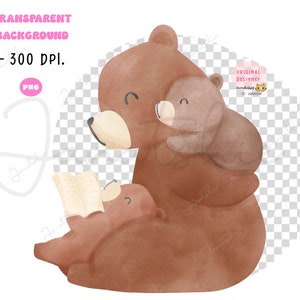 Fathers Day Bear Daddy Bear and Baby Watercolor PNG Clipart Set Papa ...