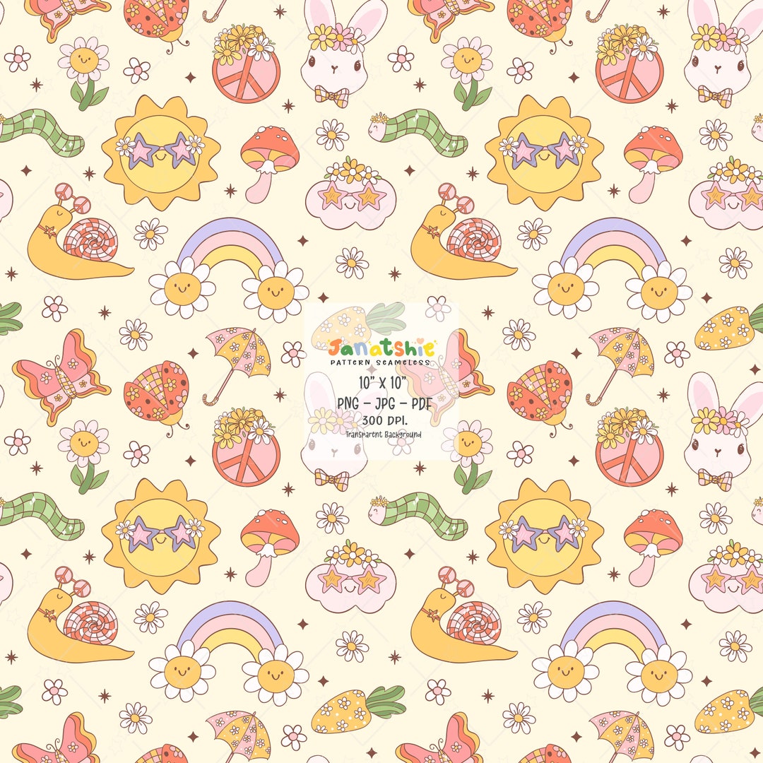 Retro Spring Seamless Pattern Groovy Repeat Digital Paper Disco Easter ...