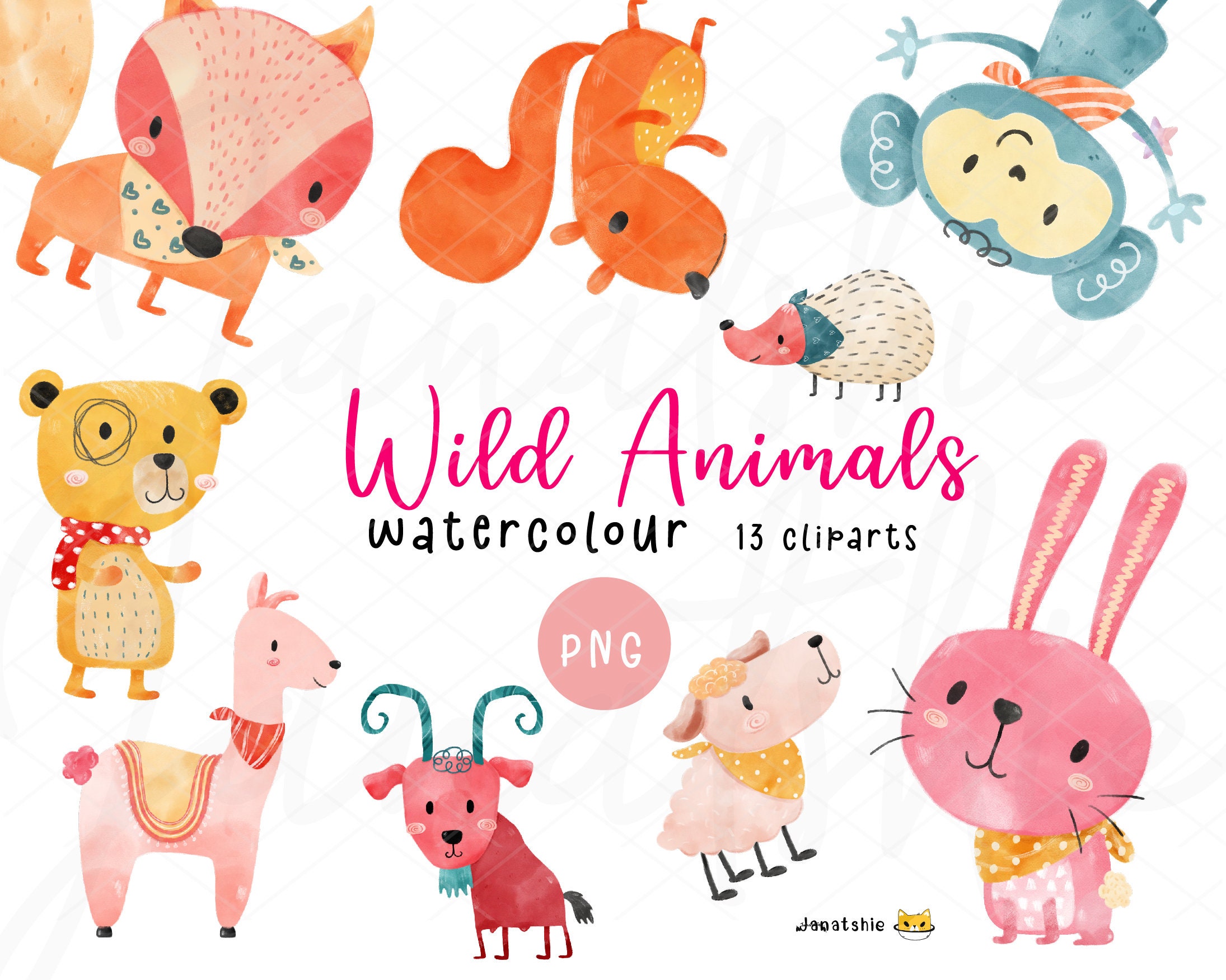 Woodland Animals Watercolor Clipart, Quirky Fun Animals Clip Art ...