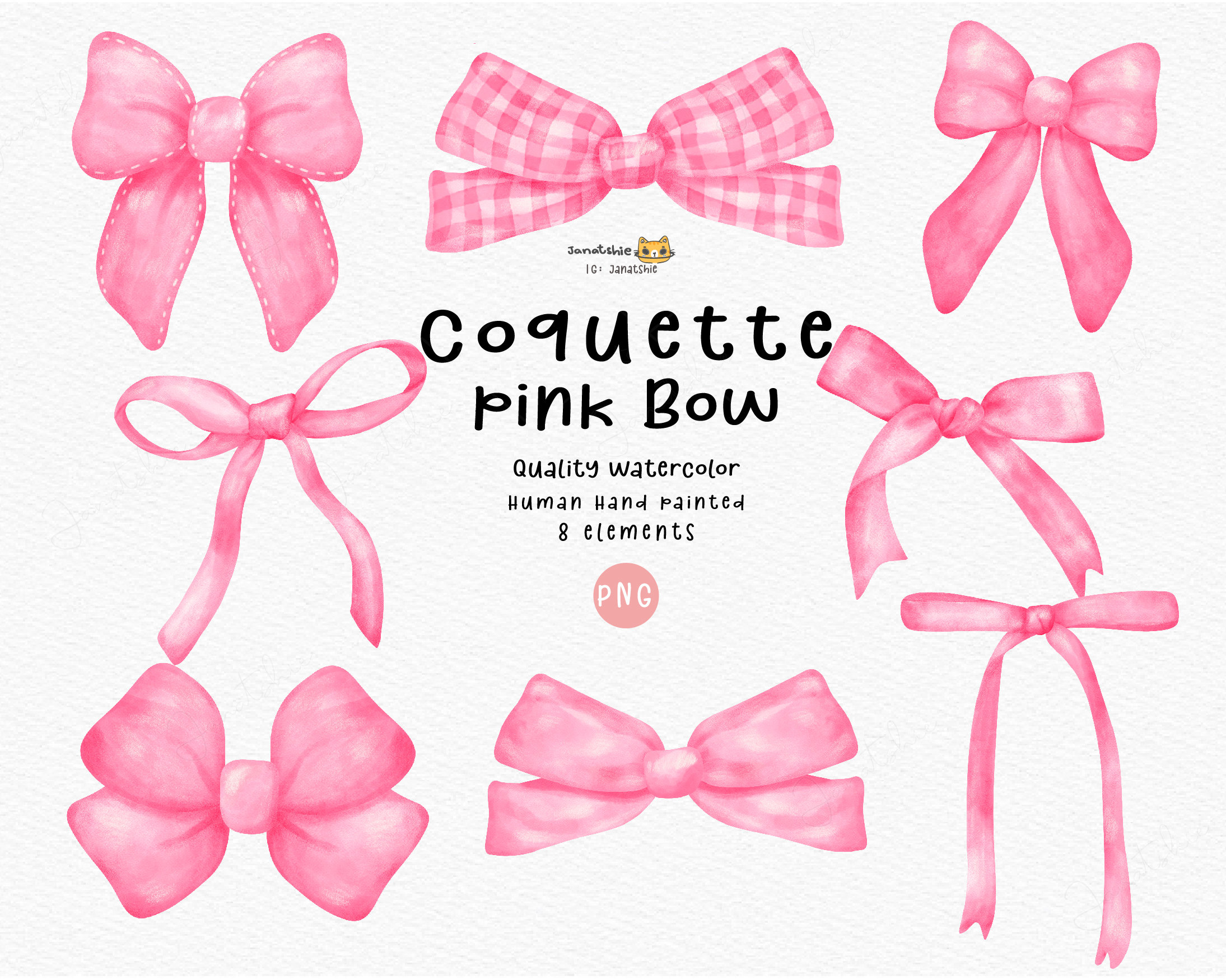 Hot Pink Coquette Ribbon Bow Watercolor PNG Set Elegant and Charming ...