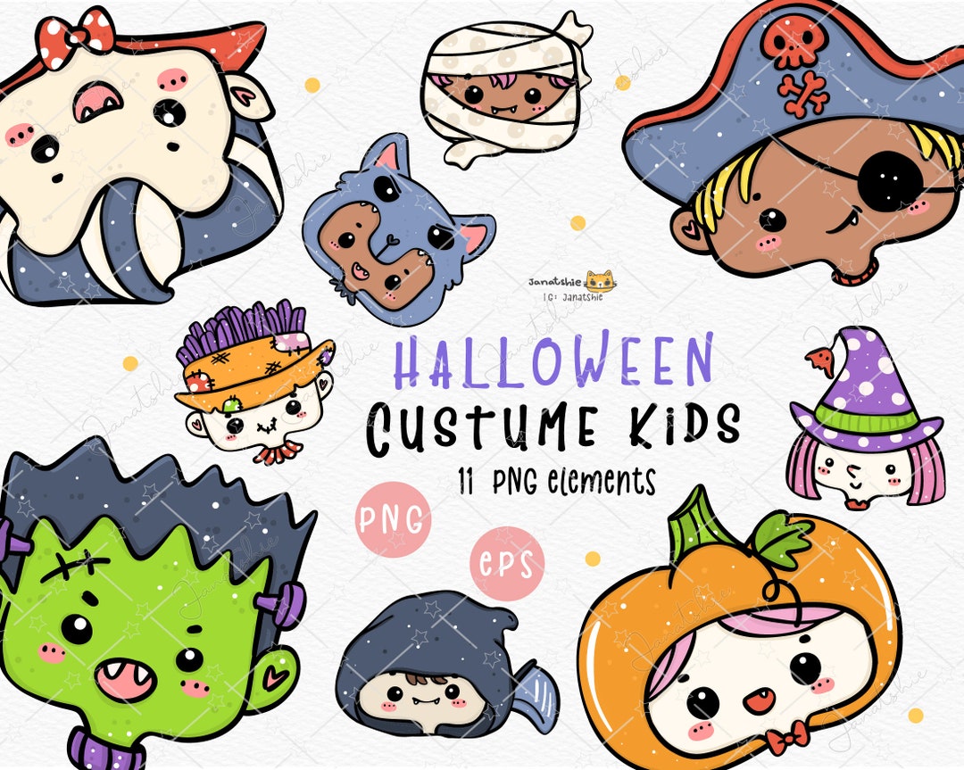 Halloween Costume Kids PNG Doodles: Retro Hand-drawn Clipart (digital ...