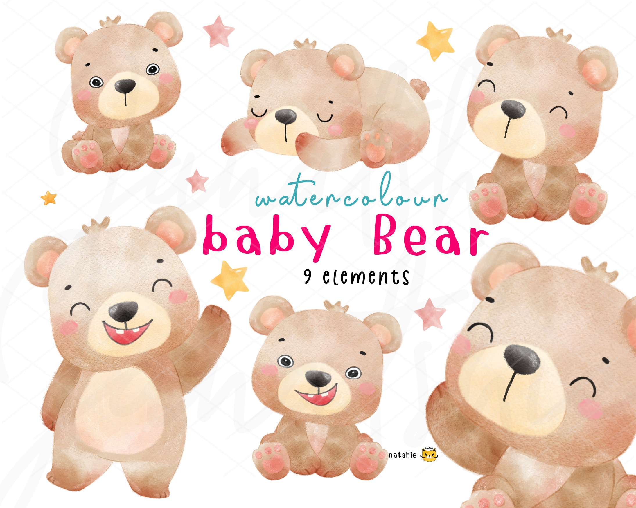Watercolor Cute Teddy Bear Clipart, Cute Baby Animal Clipart Png, Sweet ...