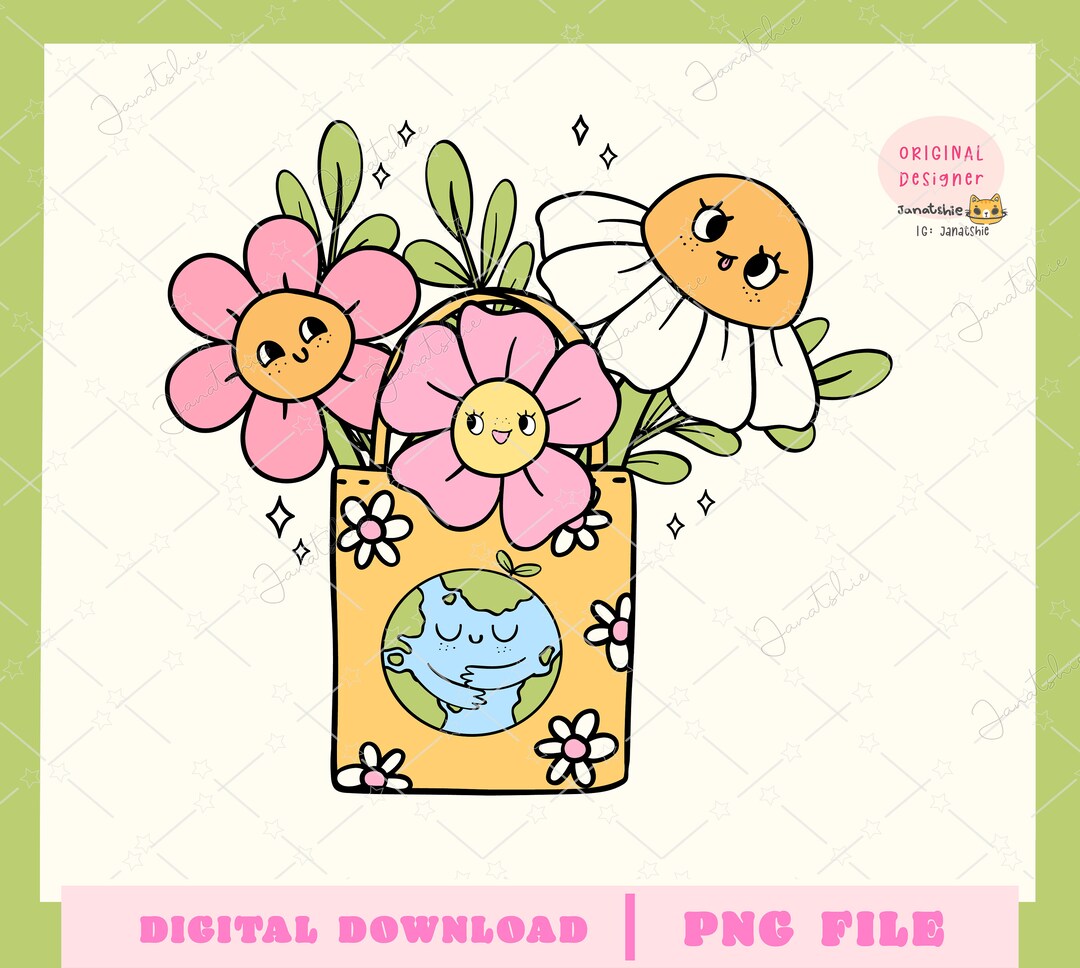 Groovy Earth Day Clipart Retro Flower Power Eco Friendly Bag Retro ...