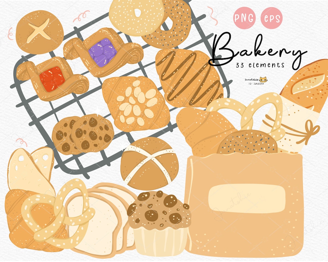 Bakery Clipart Set Food Baking Png Bread and Pastry PNG Clipart Set ...