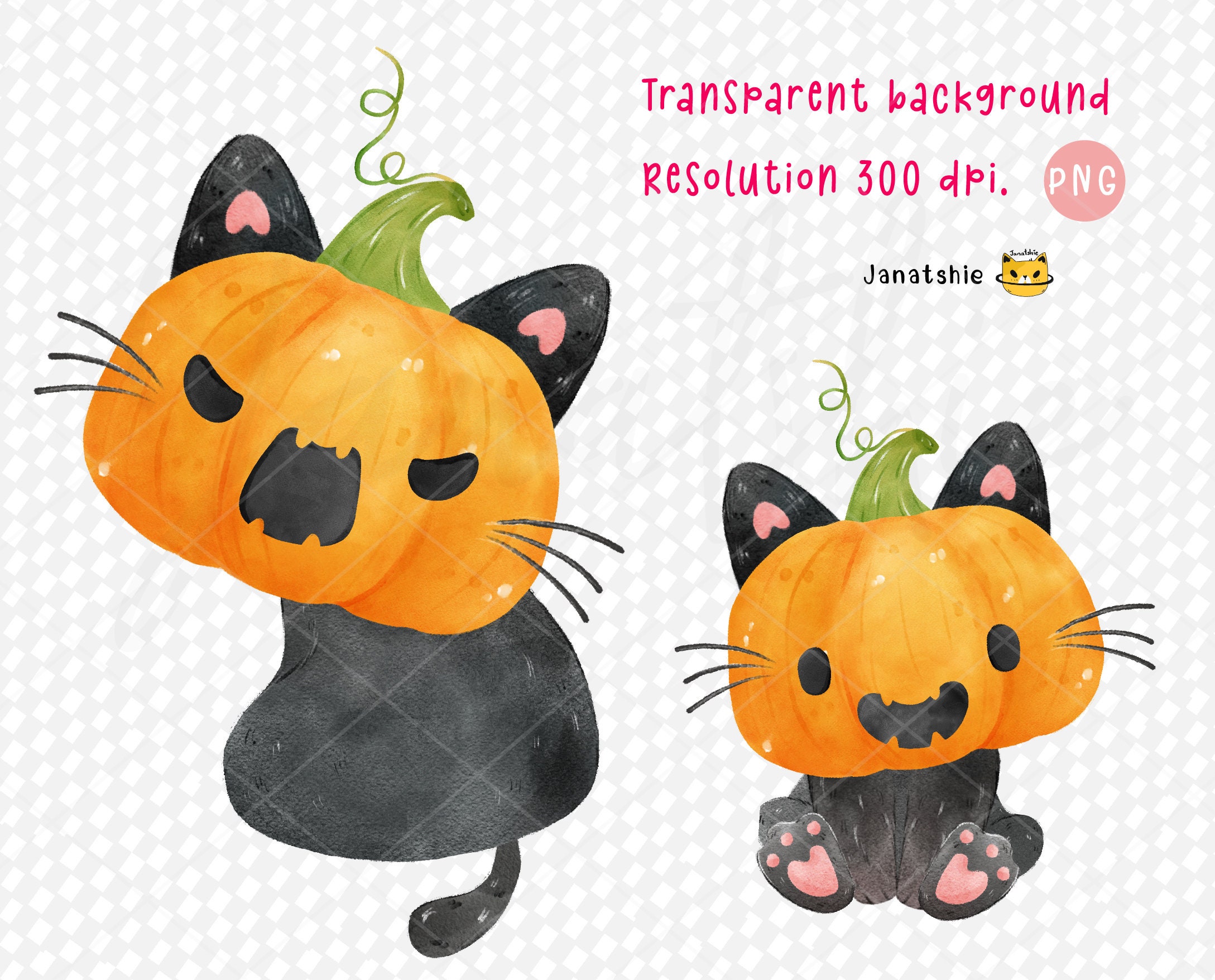 Halloween Cat PNG Kawaii Jack O' Lantern Pumpkin Head Cat - Etsy