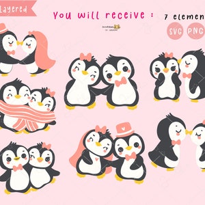 Cute Penguin Svg Clipart - Valentine Penguin Couple Cartoon Hand Drawn ...
