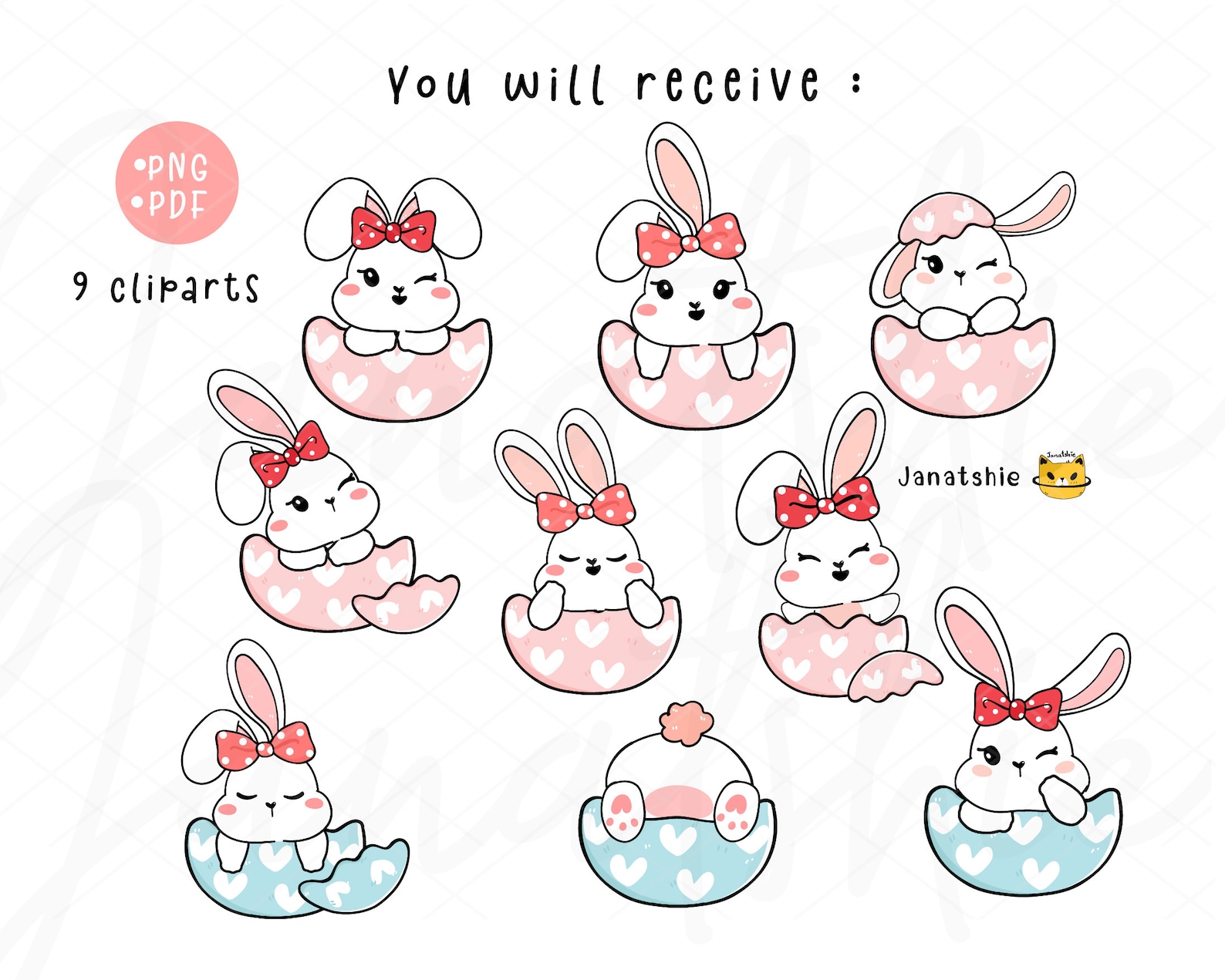 Cute Baby Bunny Clipart Set Cute Easter Bunny Clip Art - Etsy