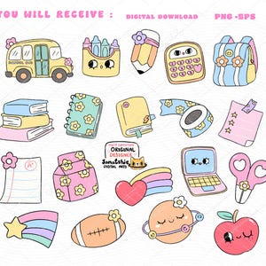 Pastel School Supplies Clipart Set: Retro Teacher PNG Graphics - Etsy