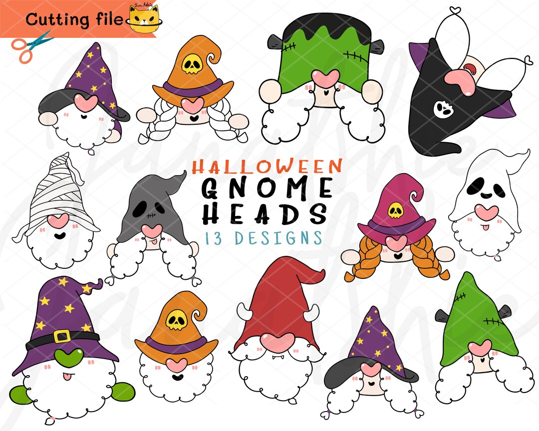 Halloween Gnome Faces SVG Bundle | Halloween Clipart, Gnome Head Clip ...