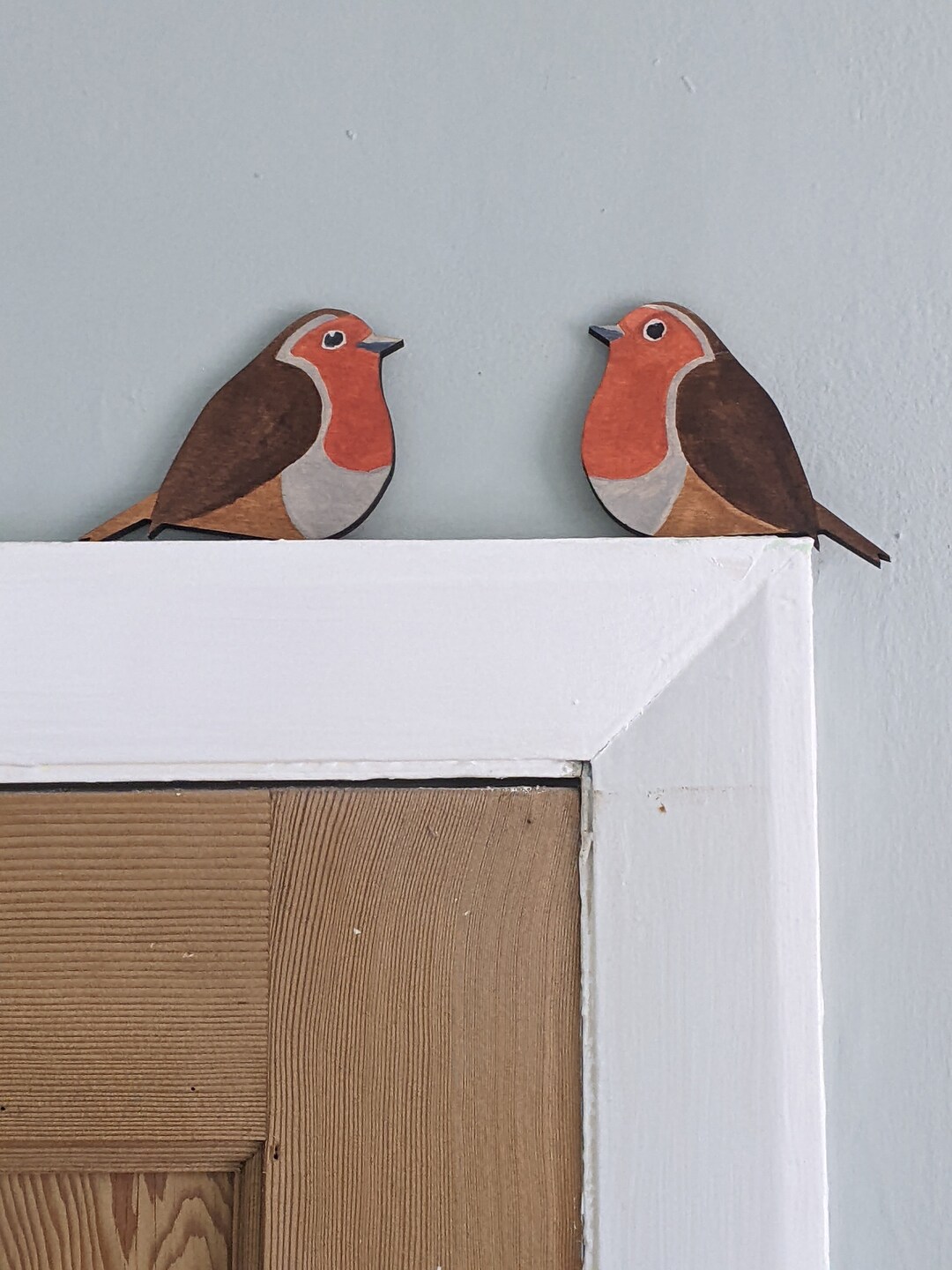 A Pair of Handmade Wooden Robin Door Toppers Home Decor Gift for Bird ...