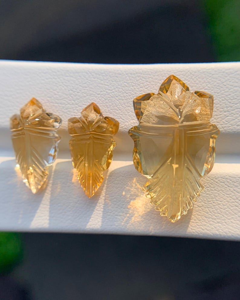 Natural Citrine Leaf Carving Gemstone for Jewelry Making, Abundance ...