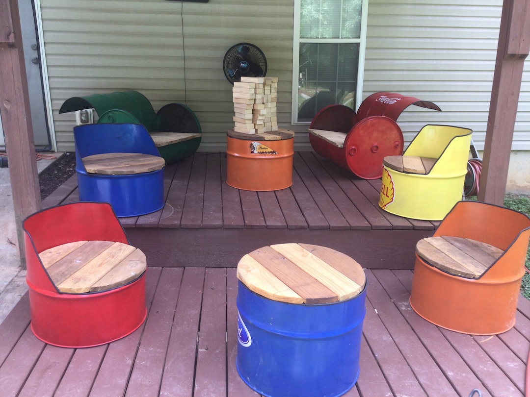 Oil drum seats store