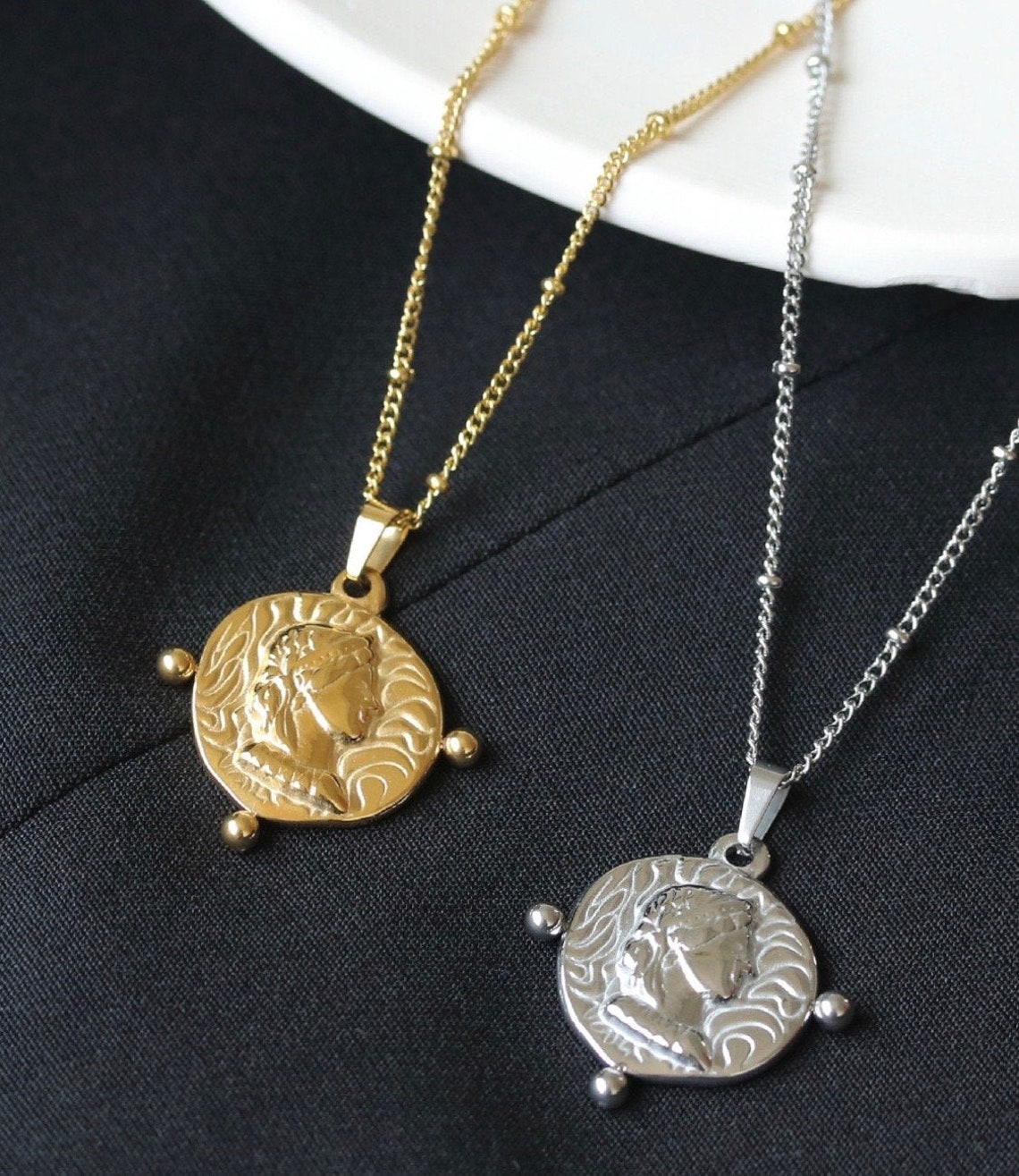 Greek Athena necklace Gold Medallion necklace Abstract coin | Etsy