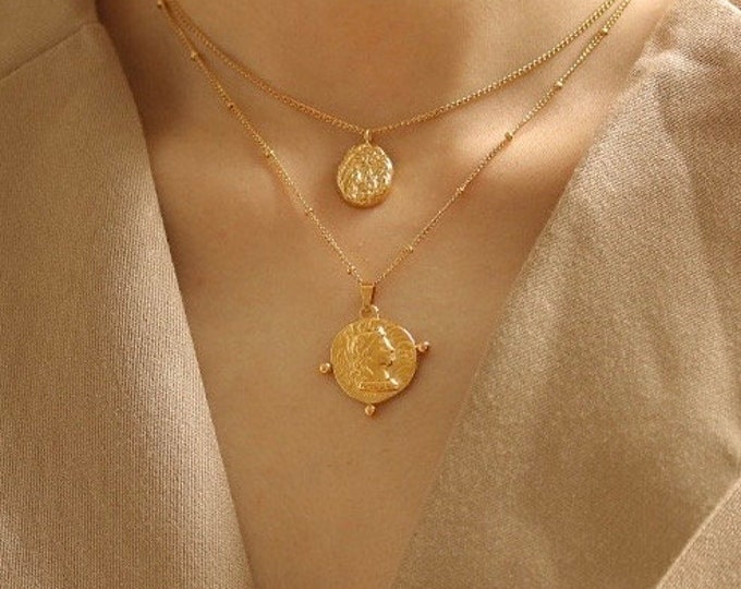 Greek Athena Necklace Gold Medallion Necklace Abstract Coin - Etsy