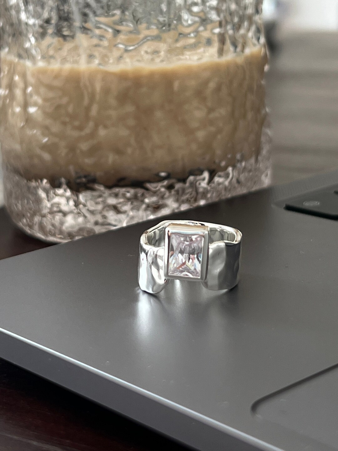 Sterling Silver Square Stone Hammered Rings Extraordinary Ring - Etsy ...