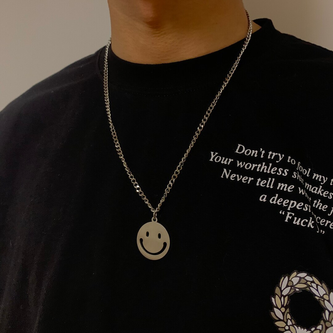 Smiley Face Necklace Silver Smile Face Emoji Necklace Modern - Etsy