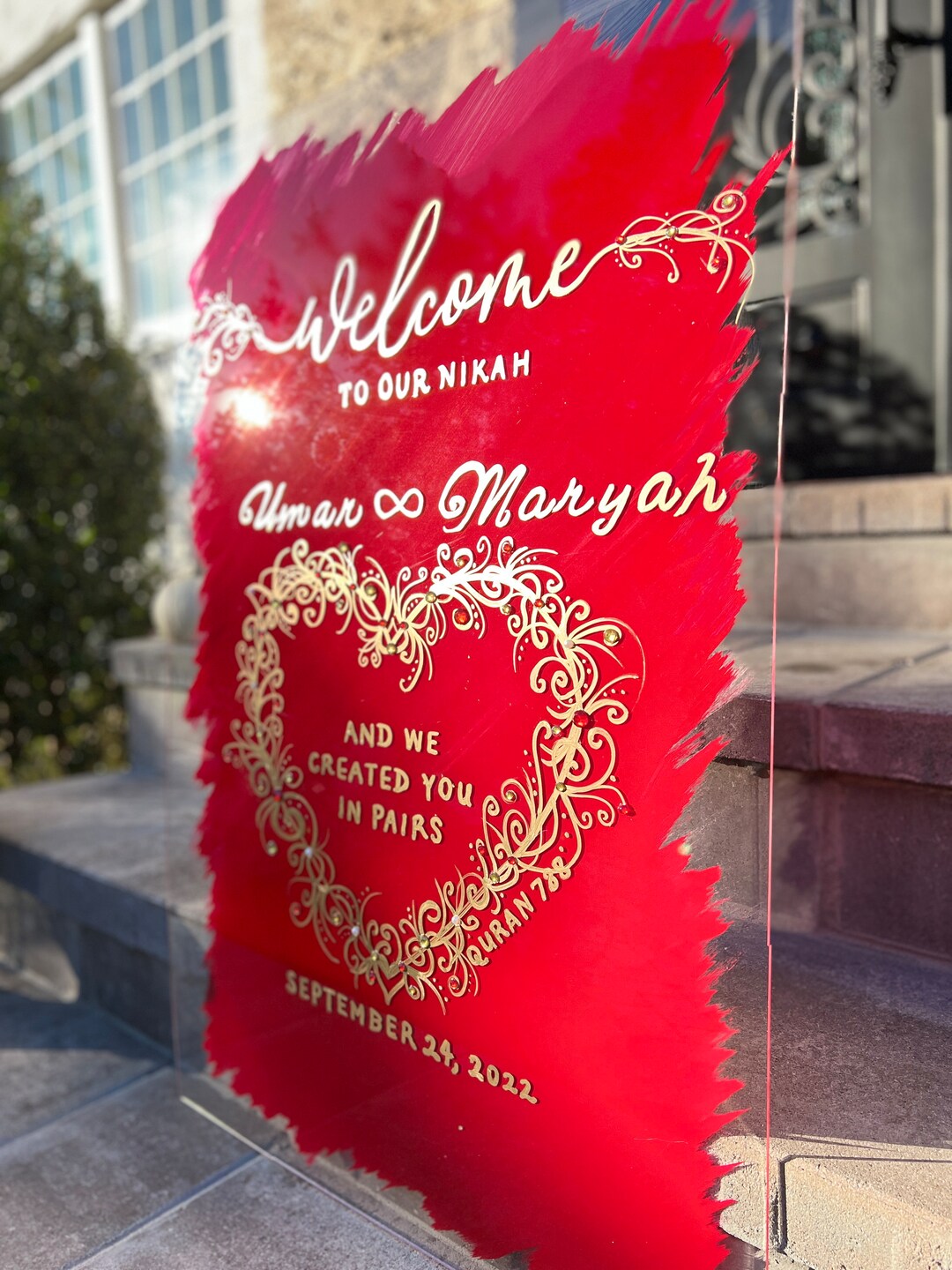 Acrylic Welcome Wedding Sign PERSONALIZED Painted With Rhinestones ...