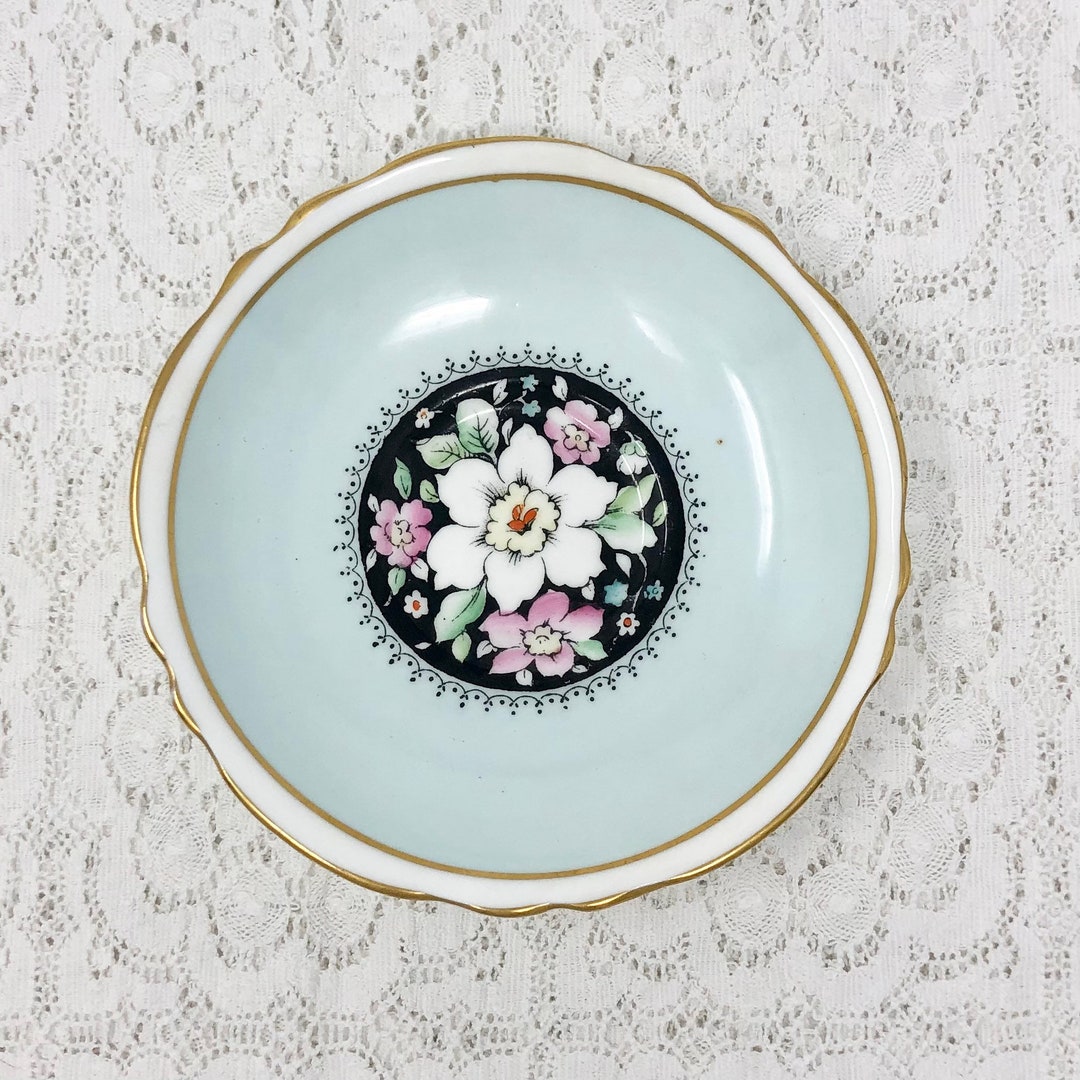 Vintage Paragon Double Warrant Black Gold White and Pink Floral Orphan ...