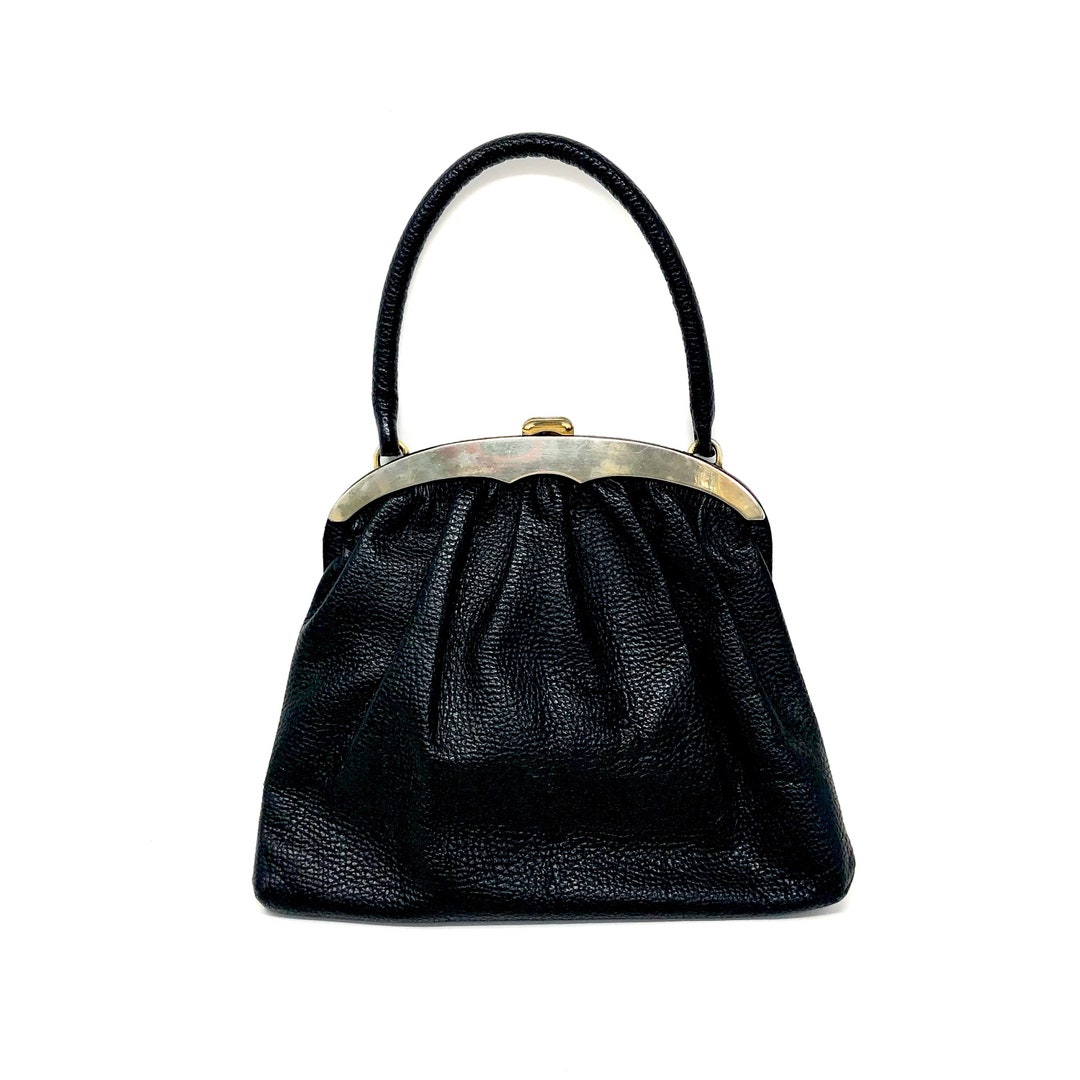 Vintage Dofan Black Leather Top Handle Purse Made in France - Etsy