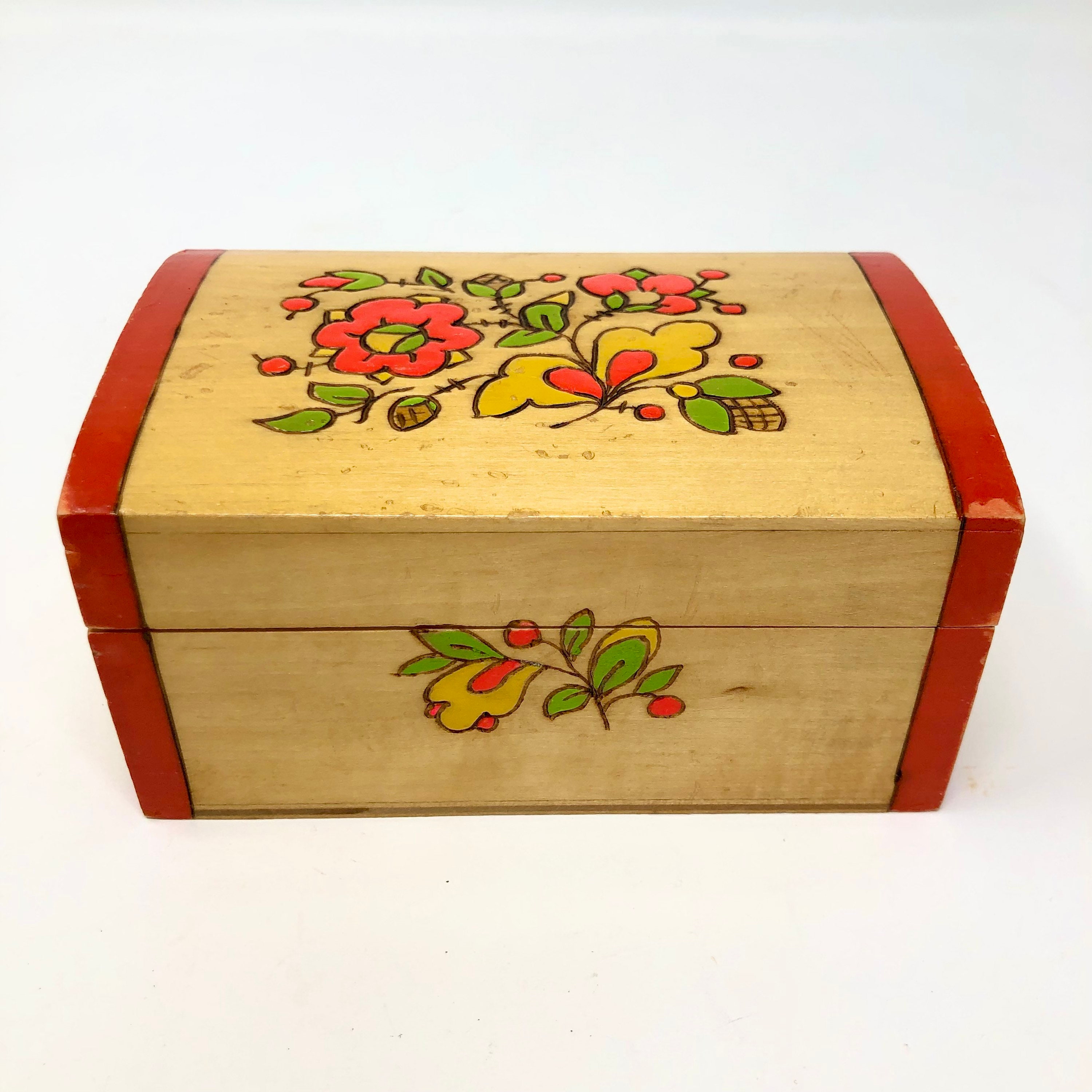 Hand Painted Wood Box Russian Box Tole Ware Vintage Box Recipe Box ...