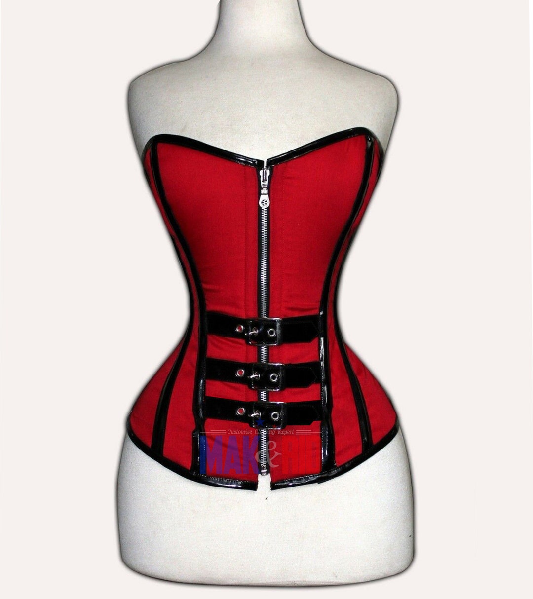Heavy Duty Steel Boned Overbust Waist Trainer Twill Cotton PVC Vinyl ...