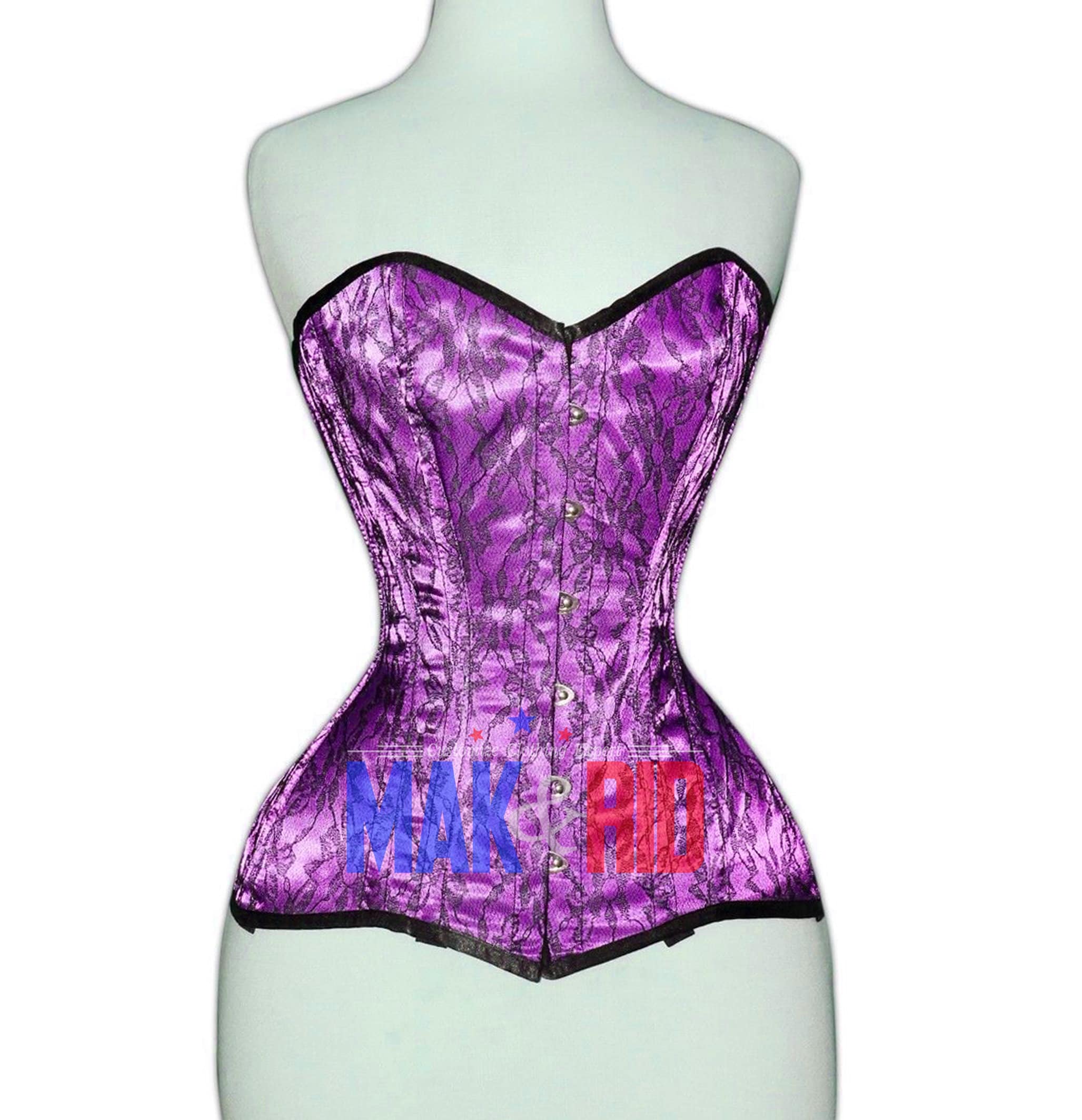 Heavy Duty Steel Boned Overbust Satin Mesh Waist Trainer Corset ...