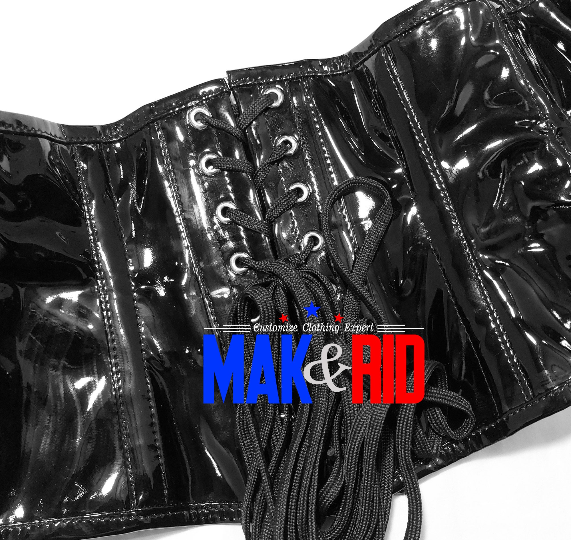 PVC Vinyl Corset Underbust Waspie Black Corset Steampunk Steel Boned ...