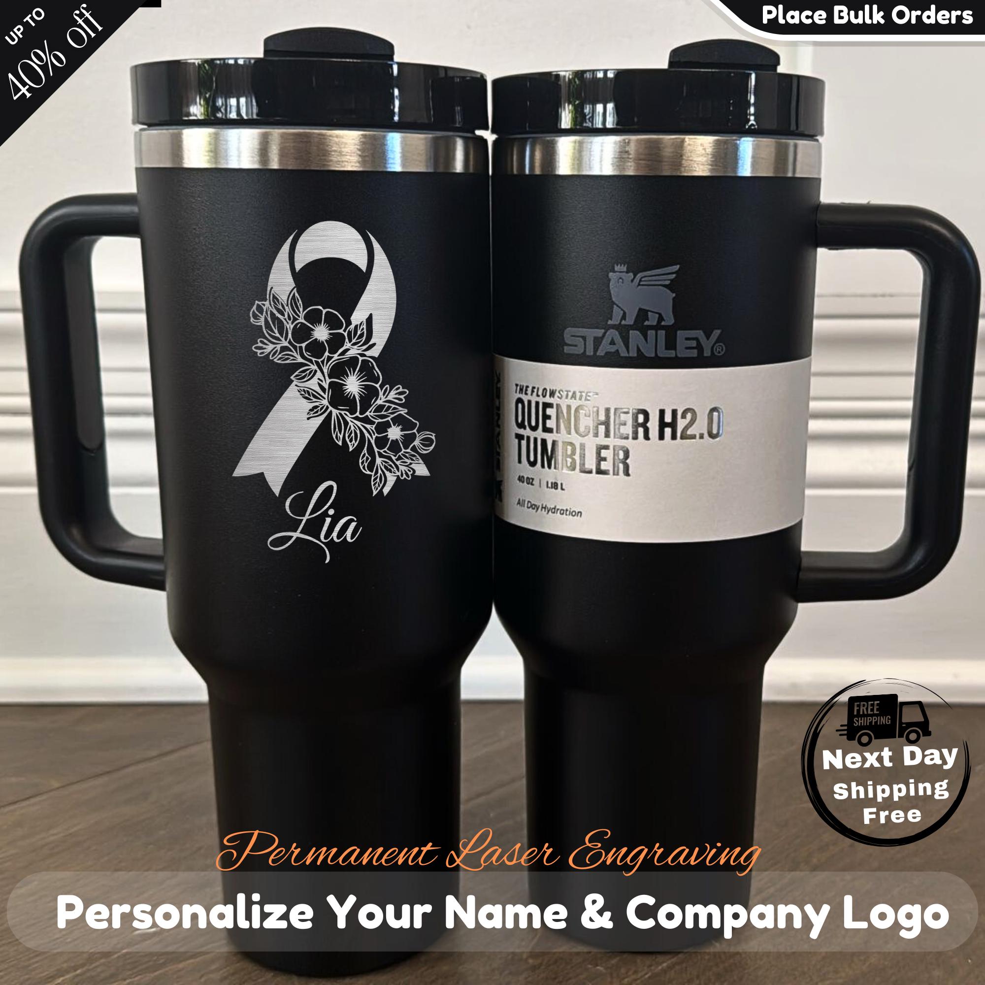 Personalized Stanley Tumbler, Engraved Breast Cancer Ribbon, 40oz ...