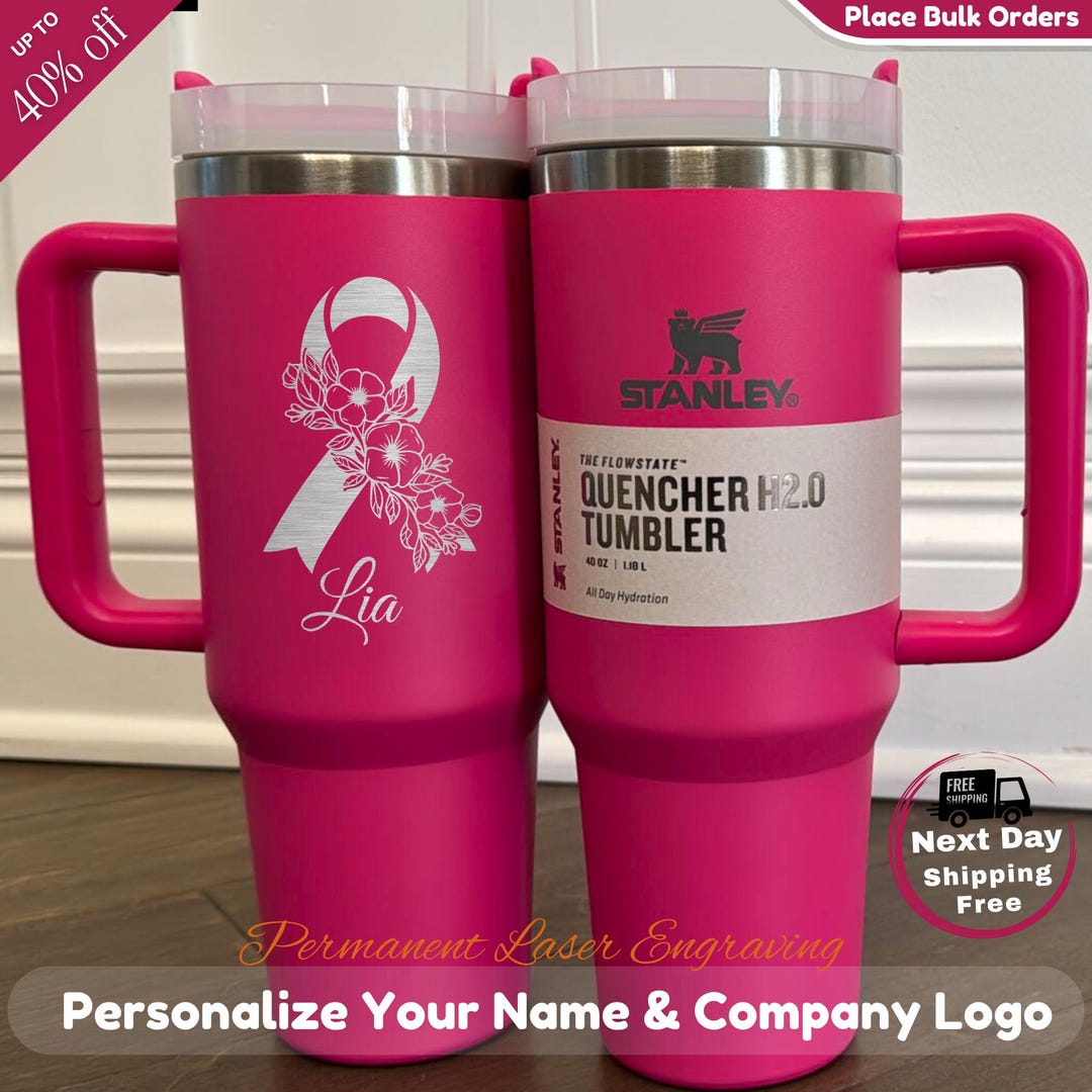 Personalized Stanley Tumbler, Engraved Breast Cancer Ribbon, 40oz ...