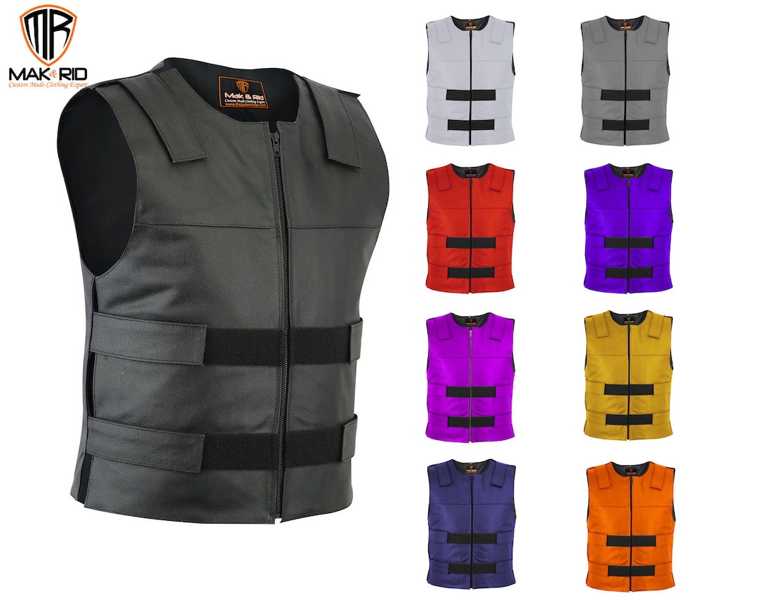 Men's Bullet Proof Style Leather Motorcycle Vest Bikers Tactical ...