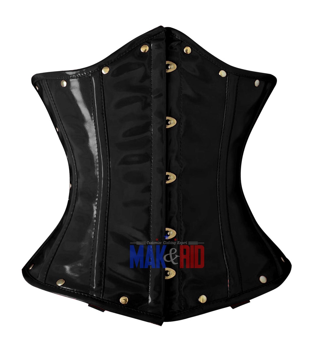 Black PVC Corset, Underbust Vinyl Corset, Steel Boned Waist Cincher ...