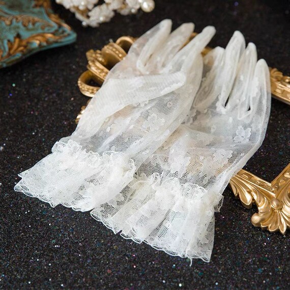Beige& Black Retro Lace Gloves Tea Party Wedding Opera Cosplay - Etsy