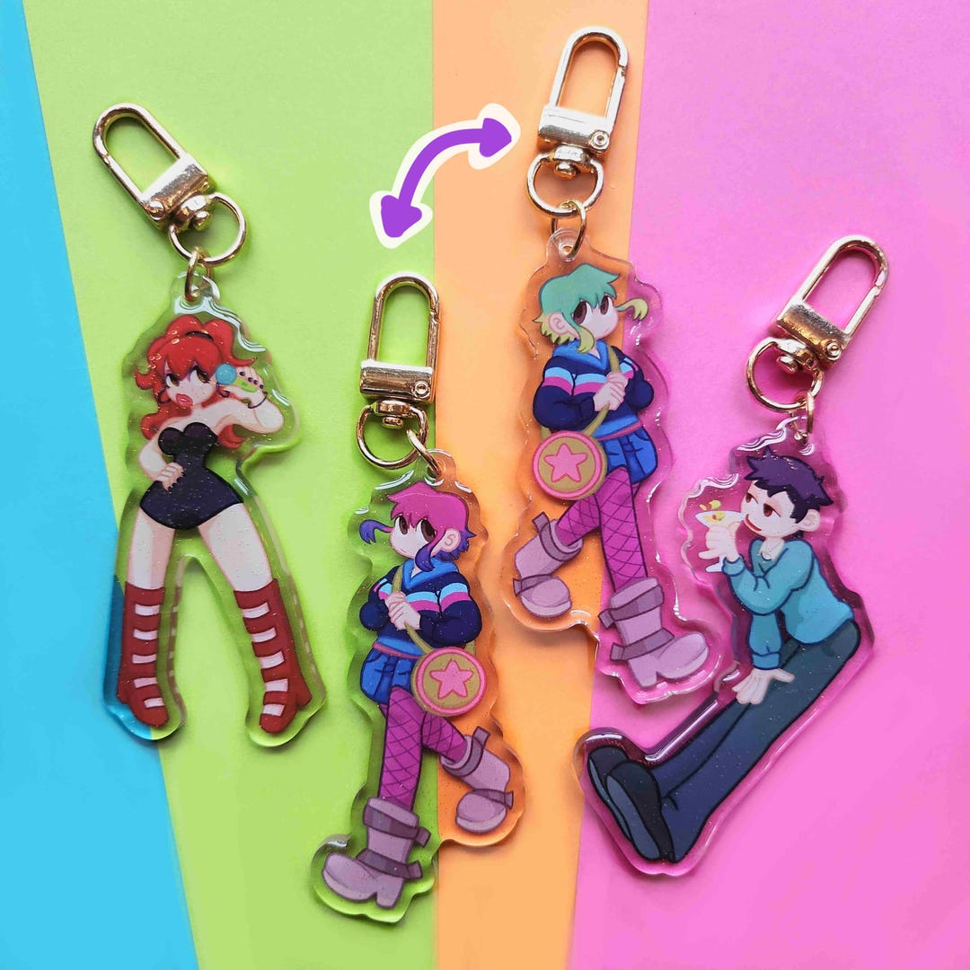 Scott Pilgrim Keychains - Double Sided Glitter Acrylic Charms - Etsy