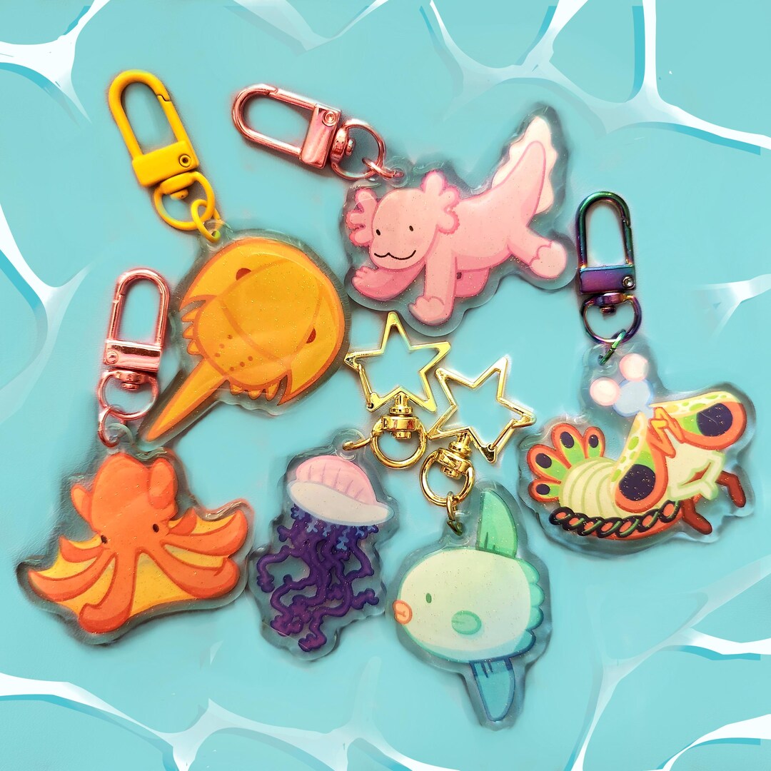 Ocean Creature Glitter Keychains - Etsy