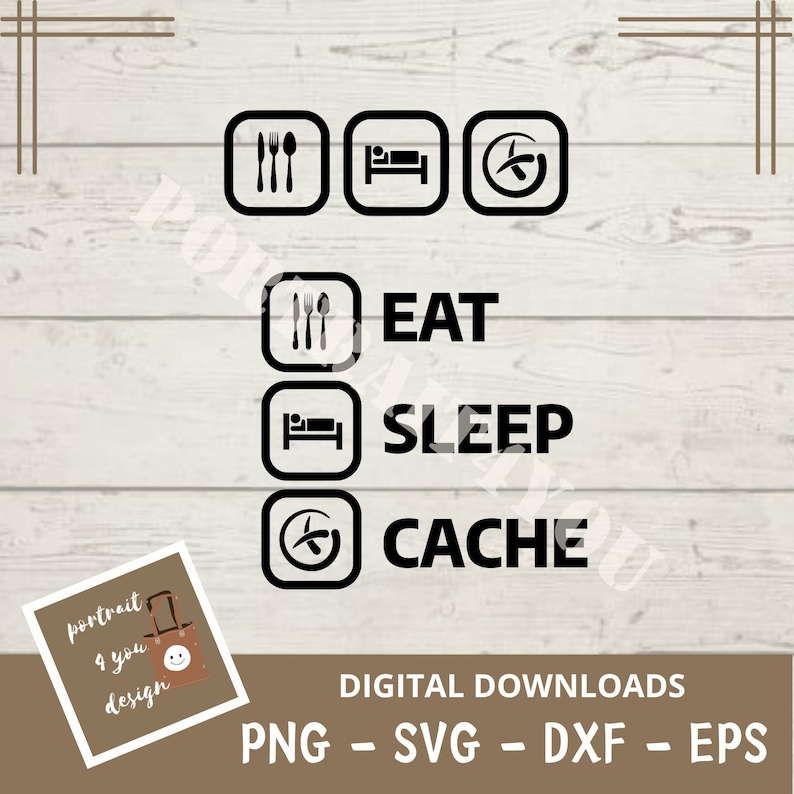 Geocaching SVG, Eat Sleep Cache, Geocacher Gift, Funny Geocache SVG ...