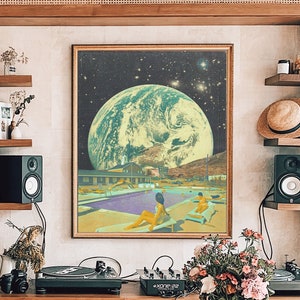 Pool Party in the Space | Surreal Art Print, Vintage Poster, Retro Art ...