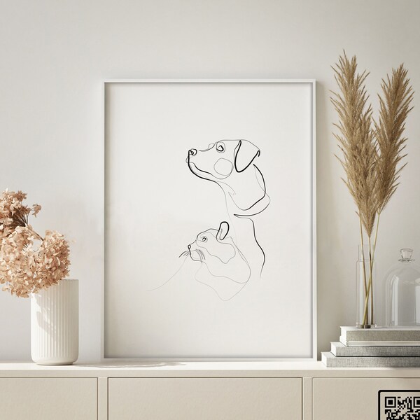Two Dog Portrait Line Drawing - Etsy