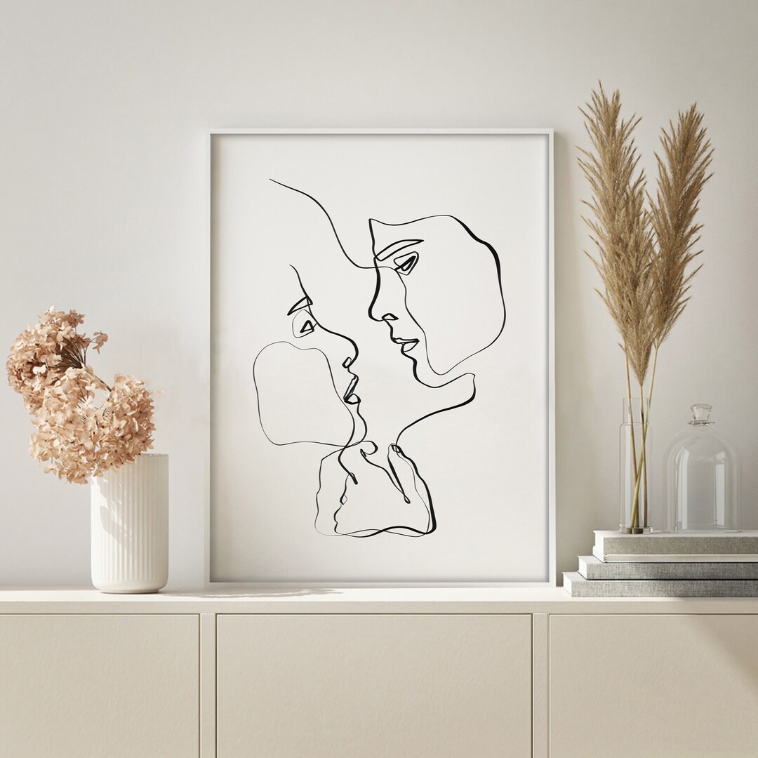 Minimalist Couple One Line Art Print, Woman and Man Love Single Line ...