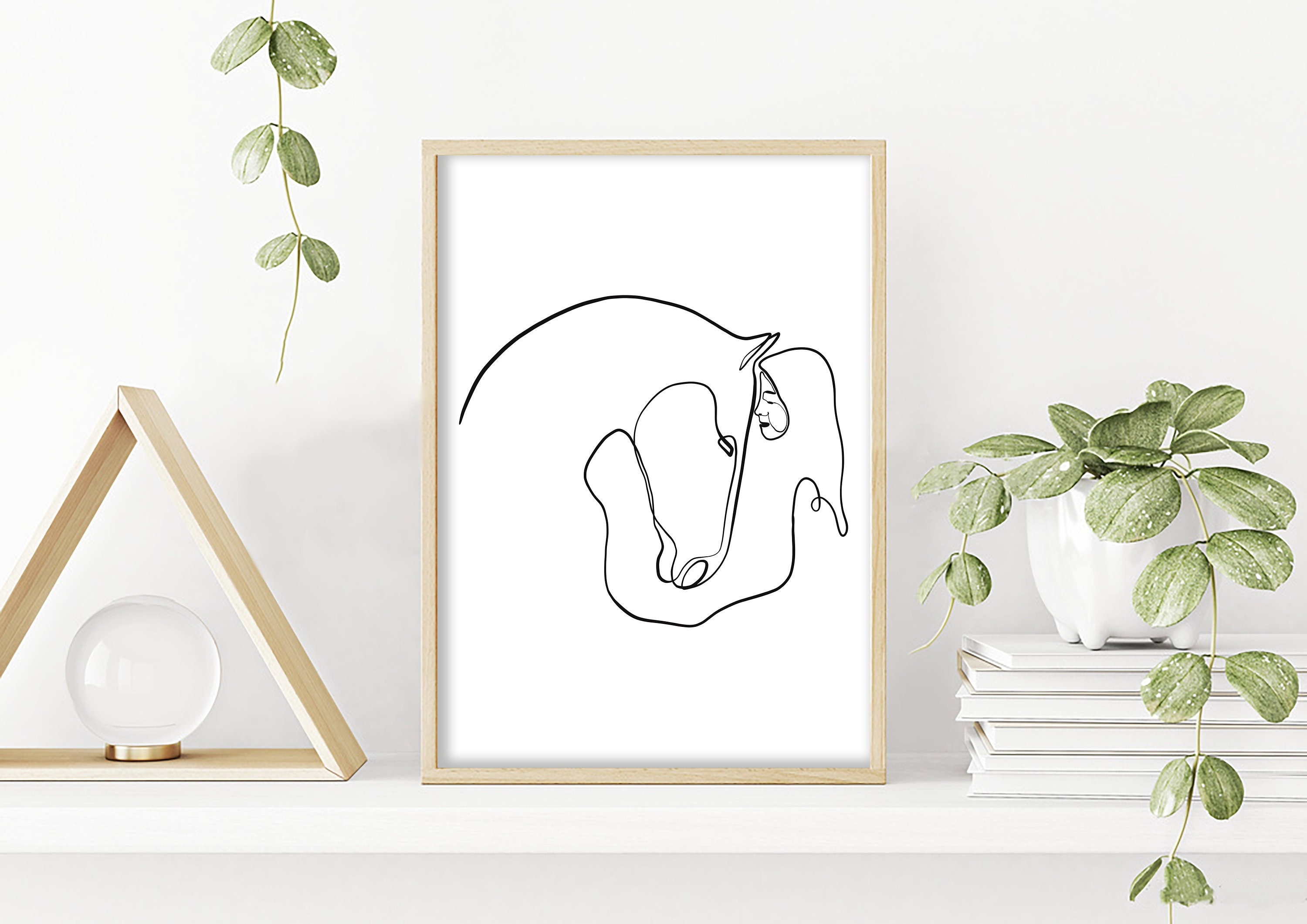 Minimalist Horse and Woman One Line Art Drawing Abstract - Etsy