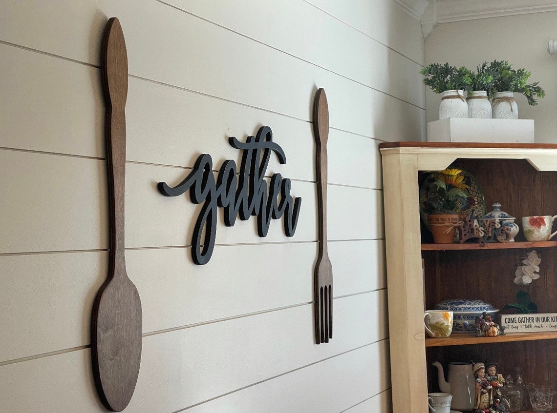 Kitchen Decor Gather Sign Kitchen Decor Large Wooden Fork - Etsy